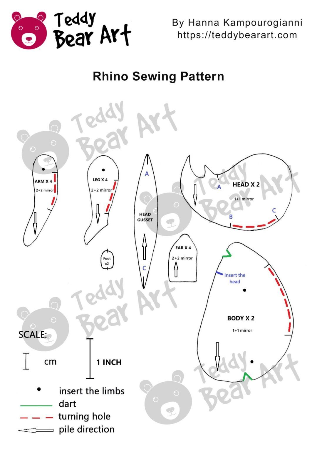 Free Rhino Sewing Pattern - Teddy Bear Art